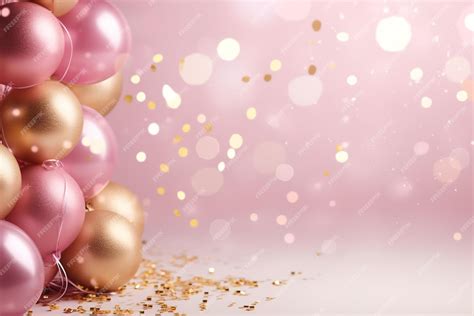 Premium Photo Festive Background With Golden And Pink Balloons And