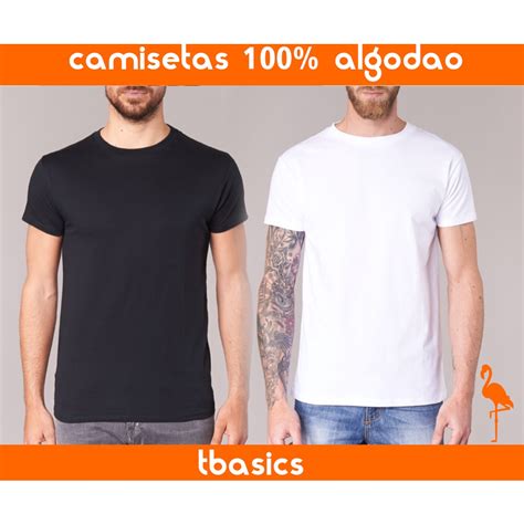 Kit De 02 Camisetas Lisa Branca E Preta Premium Fio 30 1 Masculina 100