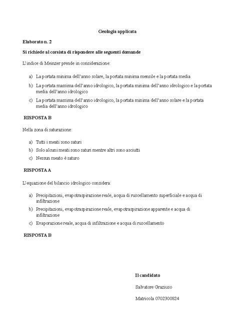 Geologia Applicata Elaborato N 2 Geologia Applicata Elaborato N 2