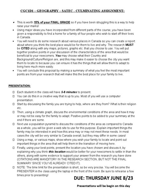Culminating Assignment 2022 23 Cgc1d1 Geography Grade 9 Final Version Update May 2023 M O D I F
