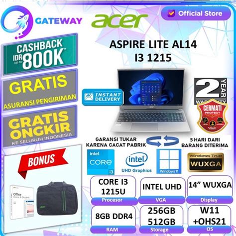 Promo Laptop Acer Aspire Lite Al I U Gb Gb W Ohs Wuxga Ips Non Bundling