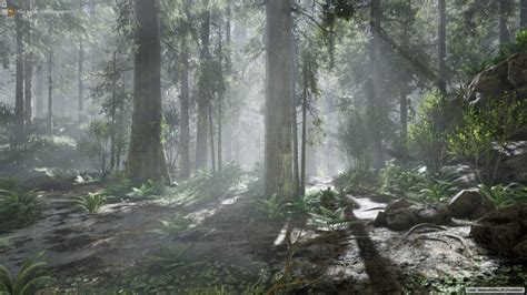 Ue4虚幻5 The Forest 写实迷雾森林树木游戏场景 游戏模型库 千模网