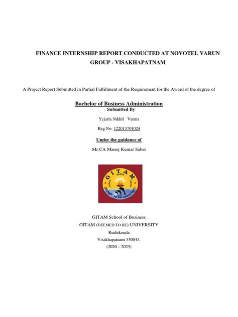 Nikhil Varma Internship Report Final Draft Pdf Marketing Hotel