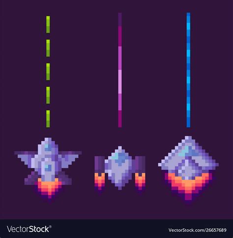 Space Pixel Game Spaceship With Lasers Weapon Vector Image