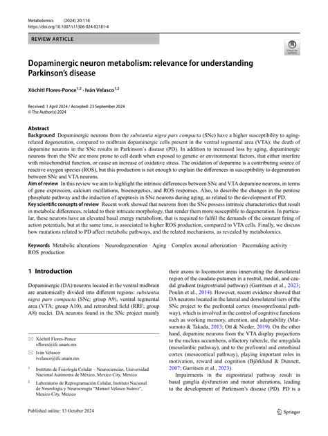 Pdf Dopaminergic Neuron Metabolism Relevance For Understanding