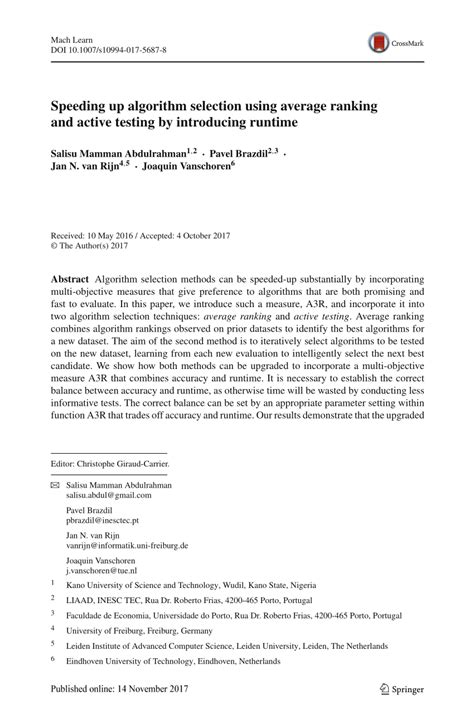 Pdf Speeding Up Algorithm Selection Using Average Ranking And Active Testing By Introducing