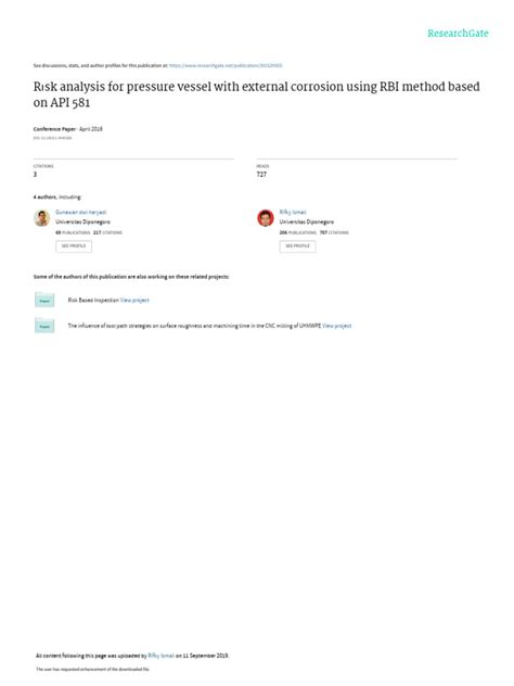 Rısk Analysis For Pressure Vessel With External Corrosion Using Rbi Method Based On Api 581