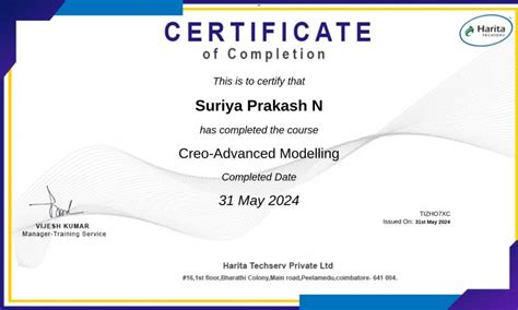 Learned Creo Advanced Modelling At Harita Techserv Suriya Prakash N
