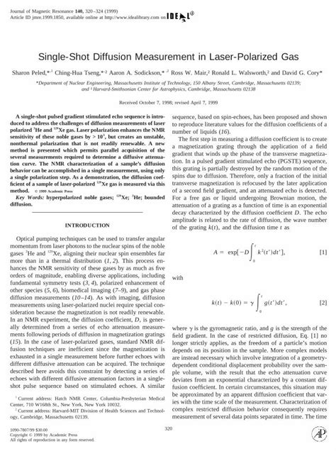 pdf single shot diffusion measurement in laser polarized gas