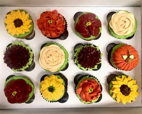 Fall Assorted Flower Cupcakes Classy Girl Cupcakes
