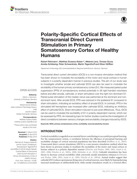Pdf Polarity Specific Cortical Effects Of Transcranial Direct Current Stimulation In Primary