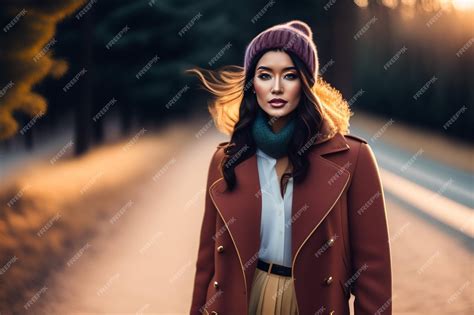 Free Ai Image A Woman Wearing A Red Coat And A Hat Stands On A Street