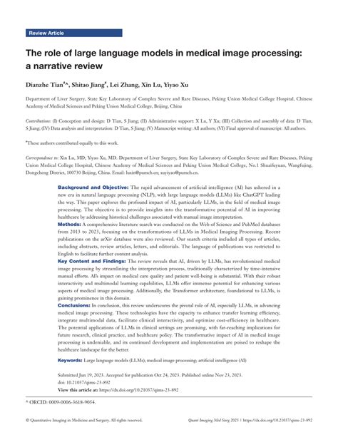 Pdf The Role Of Large Language Models In Medical Image Processing A Narrative Review