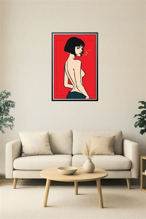 Femme Fatale Smoking Poster Bold Red Pop Art Minimalist Print