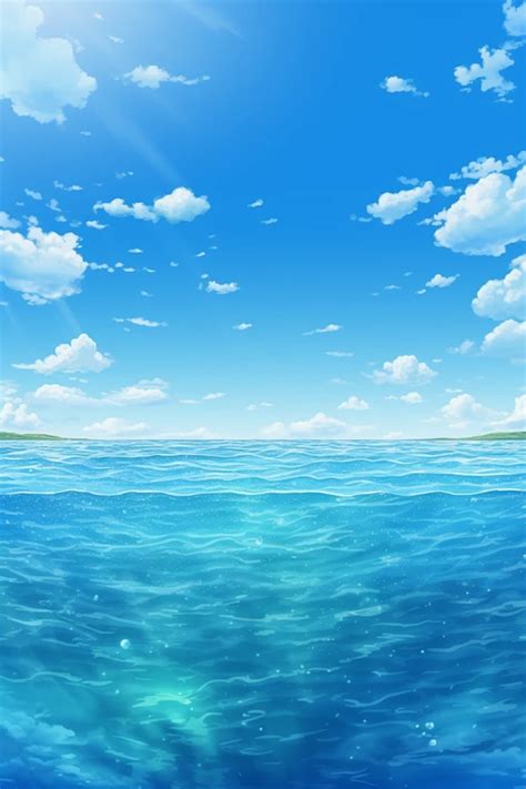 蓝天白云大海唯美卡通插画 花瓣网