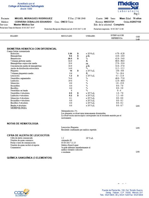 Biometria Hematica Con Diferencial Pdf Sangre Medicina