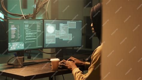 Premium Photo African American Spy Doing Illegal Security Breach At