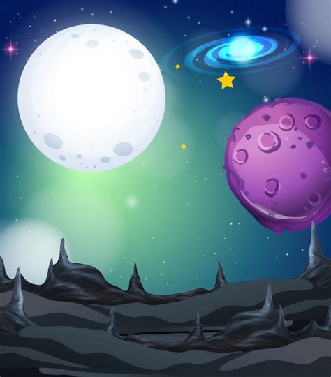 Escena De Fondo Con Luna Llena Y Estrellas En El Espacio Vector Premium