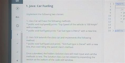 Left 1 Java Car Fueling 1 2 Class SUV Extends StudyX