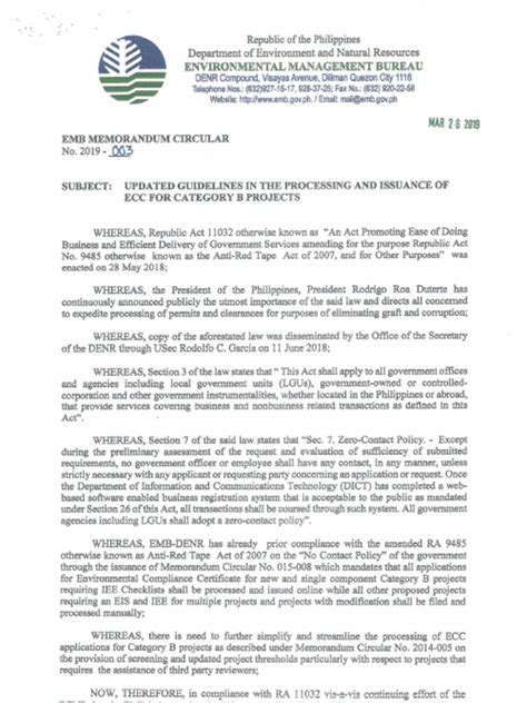 Emb Memo Circular No 2019 003 Updated Guidelines In The Processing And Issuance Of Ecc For