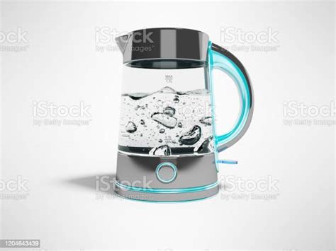 그림자와 회색 배경에 끓는 물 전면 보기 3d 렌더링 그림자 스탠드에 버튼 개념 전기 주전자 전기 주전자에 대한 스톡 사진 및 기타 이미지 Istock