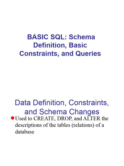Basic Sql Schema Definition Basic Constraints And Queries Pdf