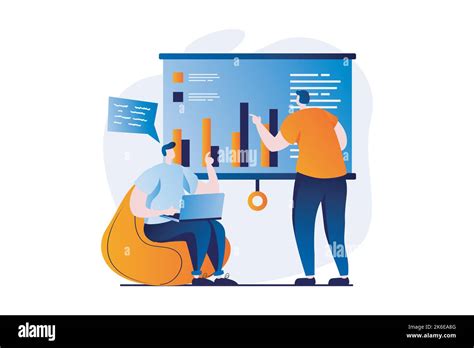 Data Analysis Concept With People Scene In Flat Cartoon Design Men Discussions And Working With