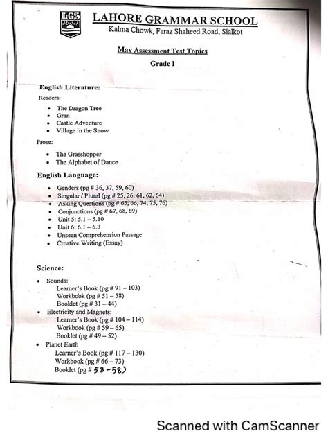 Grade 1 Test Topics And Datesheet Pdf