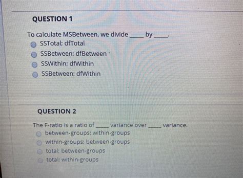 Solved QUESTION To Calculate MSBetween We Divide Chegg Com