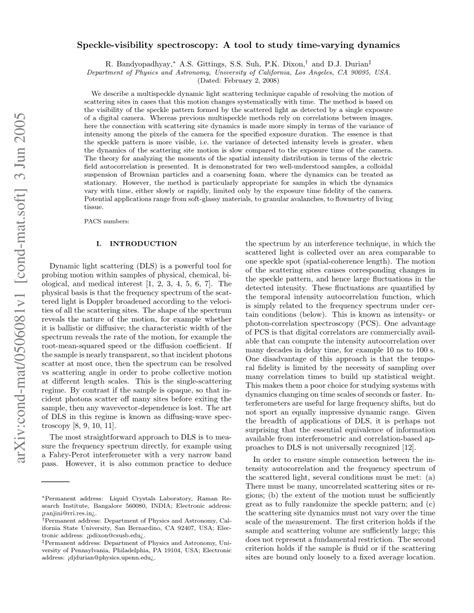 Pdf Speckle Visibility Spectroscopy A Tool To Study Time Varying