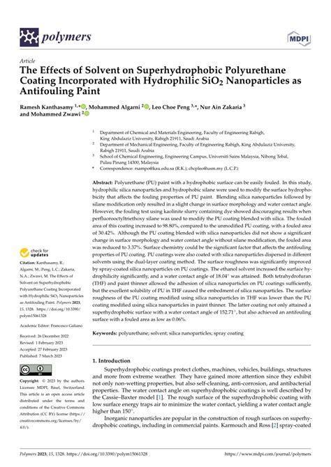 Pdf The Effects Of Solvent On Superhydrophobic Polyurethane Coating Incorporated With