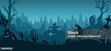 좀비와 해골 손이 있는 할로윈 배경 휴일 포스터를 위한 묘지 10월에 대한 스톡 벡터 아트 및 기타 이미지 10월 가을 검은색 Istock