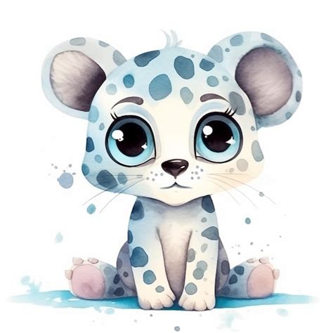 Premium Photo Watercolor Illustration Of A Snow Leopard Cub