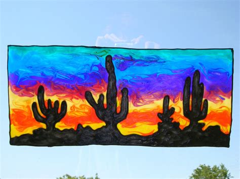 Painted Desert With Cactus Stained Glass Window Cling