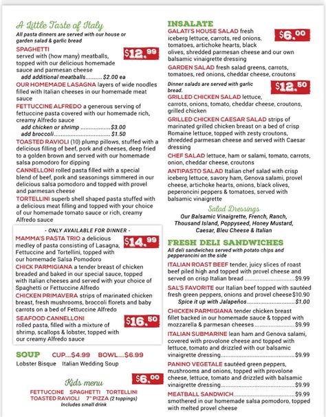 Menu At Galatis Ristorante Pizzeria Perryville
