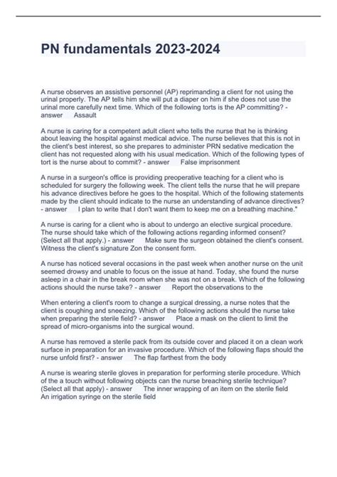 Pn Fundamentals Questions And Answers 100 Accurate Vn Fundamentals Stuvia Us