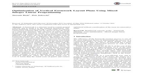 Optimization Of Vertical Formwork Layout Plans Using · Optimization