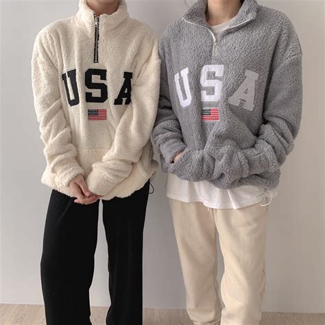 파격할인 커플맨투맨 당일출고 양털맨투맨 맨투맨 USA양털반집업 시밀러룩 커플룩 남여공용 후리스집업 에이블리