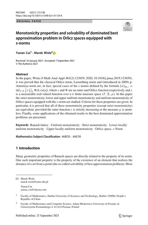 Pdf Monotonicity Properties And Solvability Of Dominated Best Approximation Problem In Orlicz
