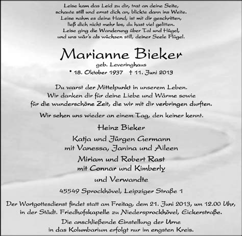 Traueranzeigen Von Marianne Bieker Trauer In Nrwde