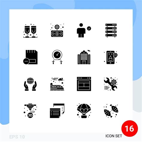 16 Thematic Vector Solid Glyphs And Editable Symbols Of Card Storage Body Server Data Editable