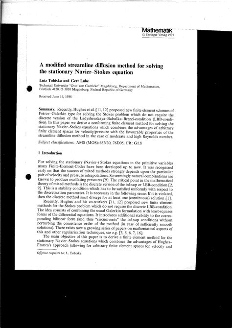 Pdf A Modified Streamline Diffusion Method For Solving The Stationary