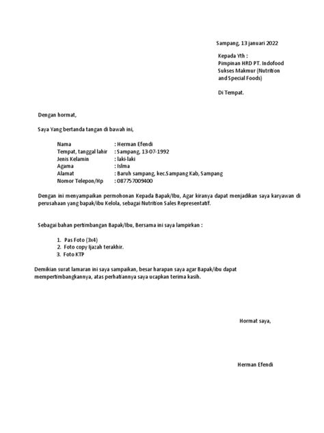 Surat Lamaran Kerja Pt Indofood Sukses Makmur Pdf