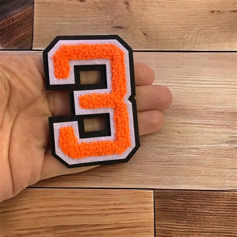 3d Varsity Style Orange 7 5cm Chenille Iron On Patch Numbers — Patches