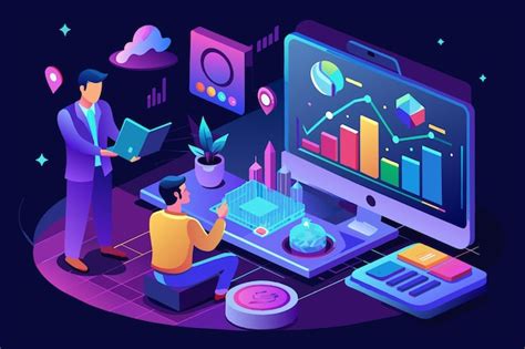 Premium Vector Holographic Presentation With Interactive Charts Vector