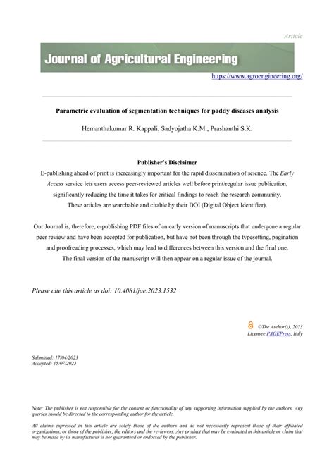 Pdf Parametric Evaluation Of Segmentation Techniques For Paddy