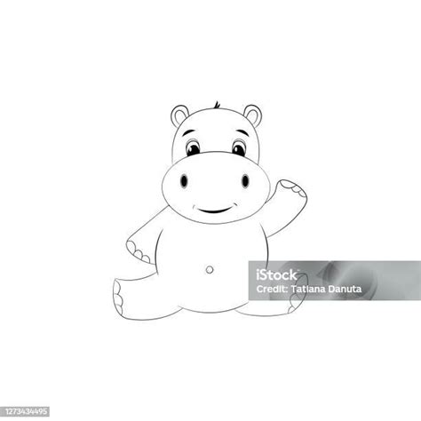 귀여운 작은 하마 드로잉 색칠 공부를위한 라인 아트 일러스트 재미있는 만화 아기 하마 티셔츠 프린트에 사용할 수 있습니다 아이들은 패션 디자인 베이비 샤워 초대 카드를 착용