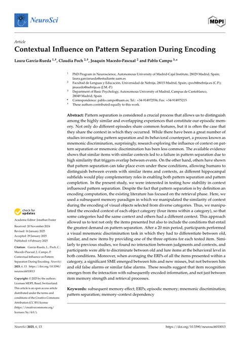 Pdf Contextual Influence On Pattern Separation During Encoding