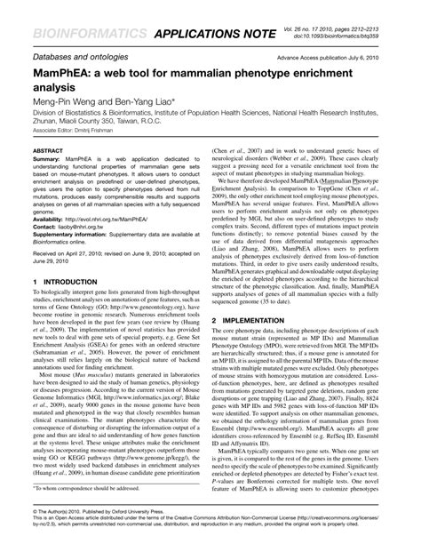Pdf Mamphea A Web Tool For Mammalian Phenotype Enrichment Analysis