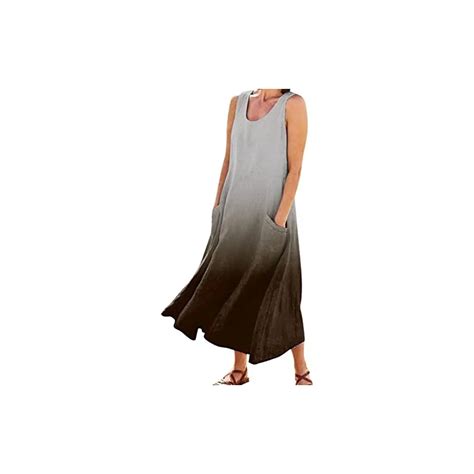 Daikascbny Vestiti Lunghi Donna Estivi Moda Abito Donna Cotone A Lino Tinta Unita Senza Maniche